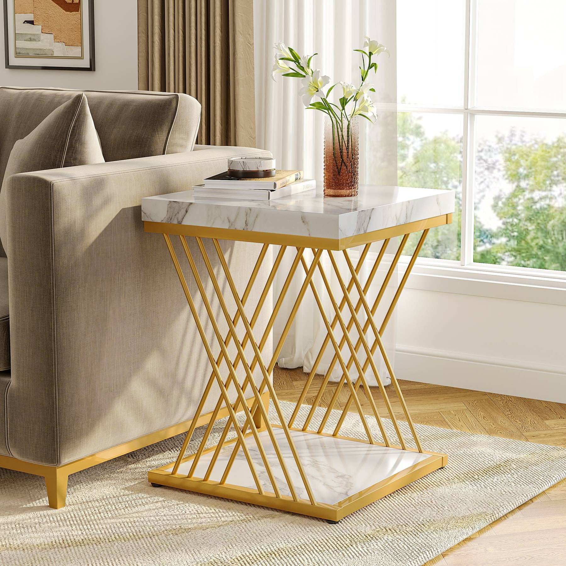 Tribesigns End Table, 2-Tier Square Side Table Modern Bedside Table