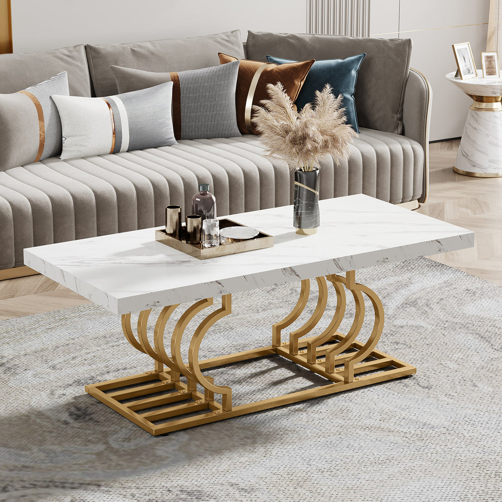 Tribesigns Coffee Table, Modern 47" Faux Marble Cocktail Table-Tribesigns