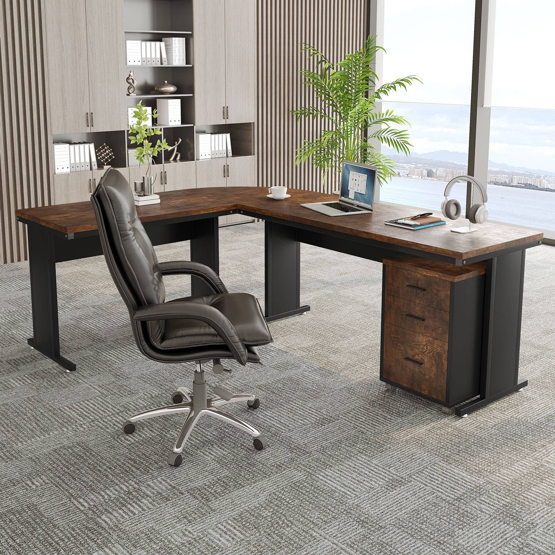 Tribesigns L-Shaped Desk, 83" Corner Executive Desk with File Cabinet