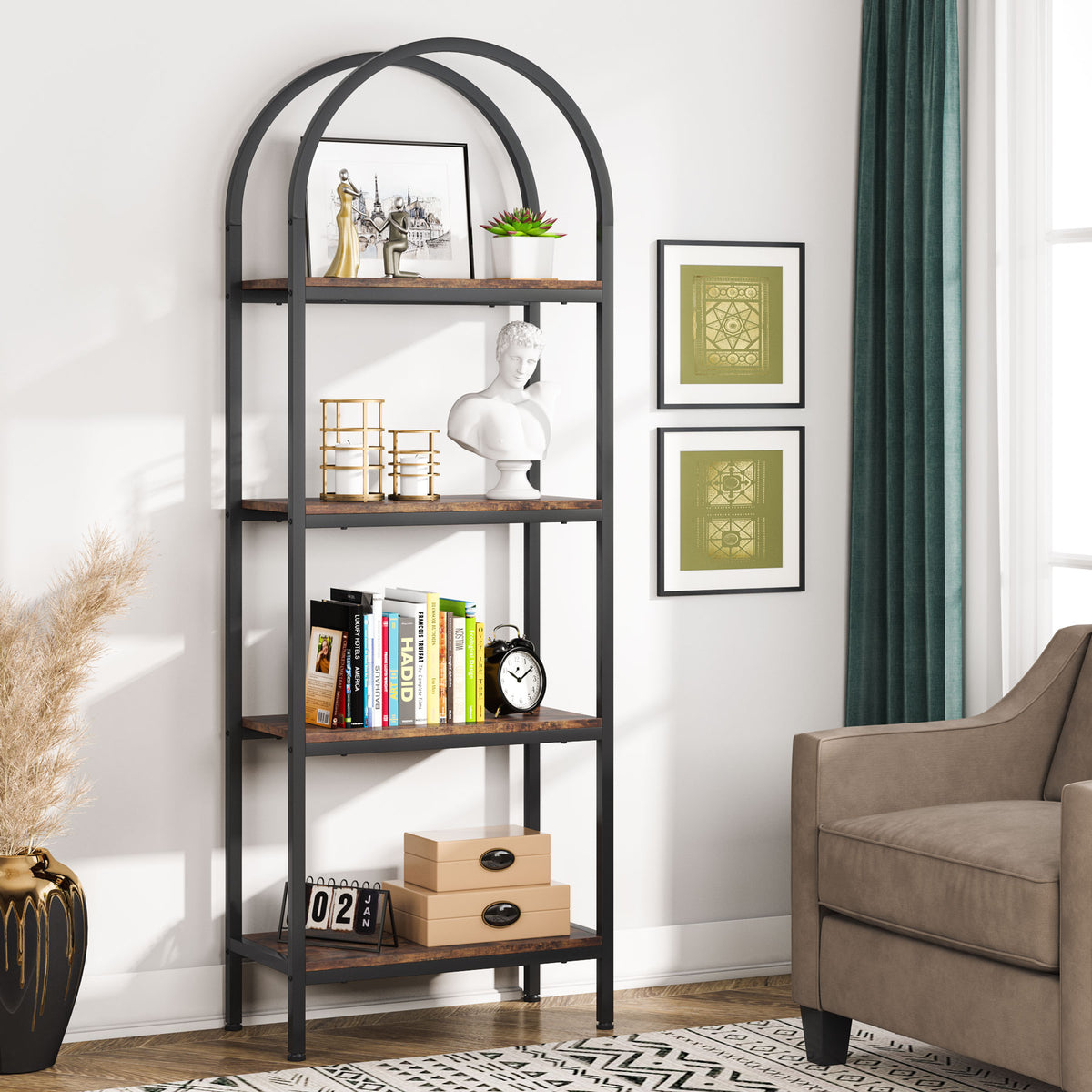 Tribesigns 4-Tier / 5-Tier Arched Bookshelf Bookcase