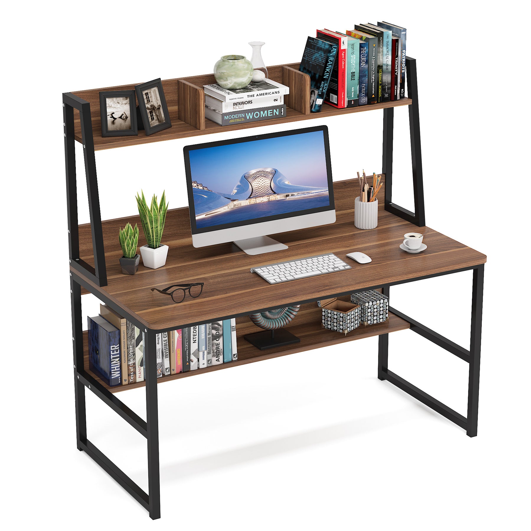 Tribesigns Compact Computer Desk with Hutch & Storage Shelf