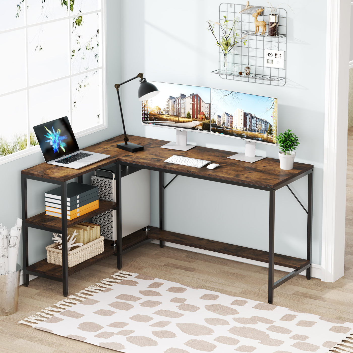 Tribesigns 53'' Reversible L-Shaped Computer Desk with Storage Shelves