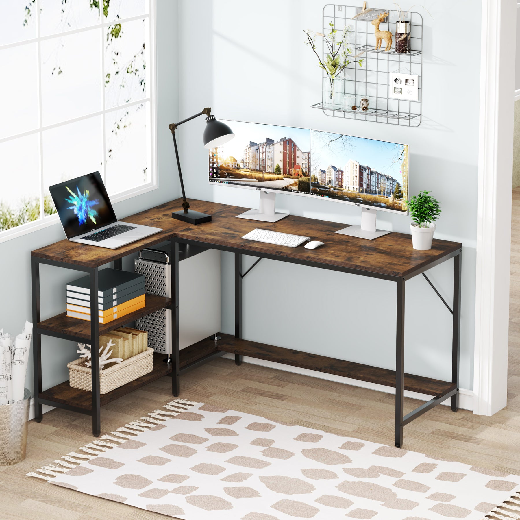 Tribesigns 53'' Reversible L-Shaped Computer Desk with Storage Shelves