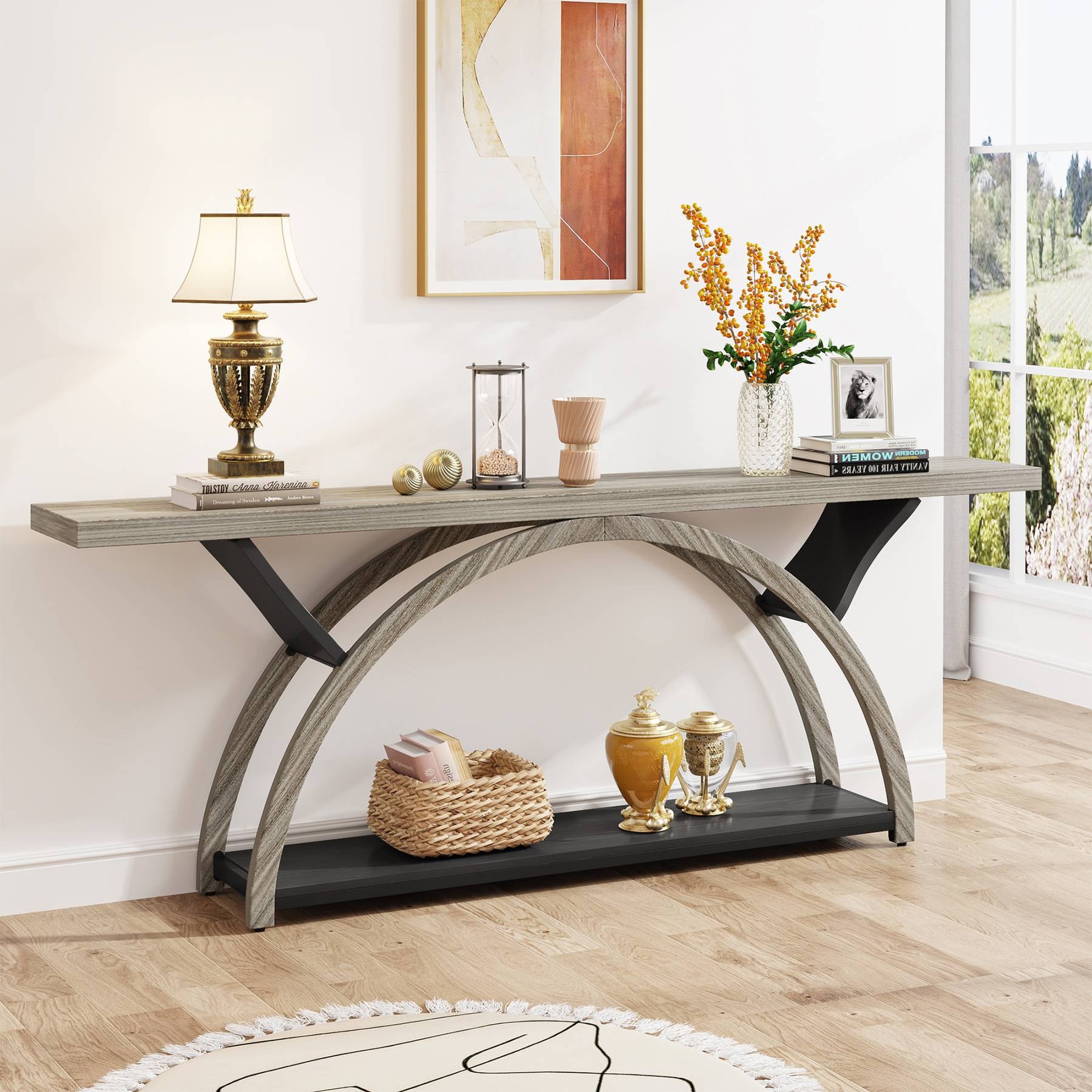 Tribesigns Console Table, 2-Tier Entryway Table with Half Moon Frame