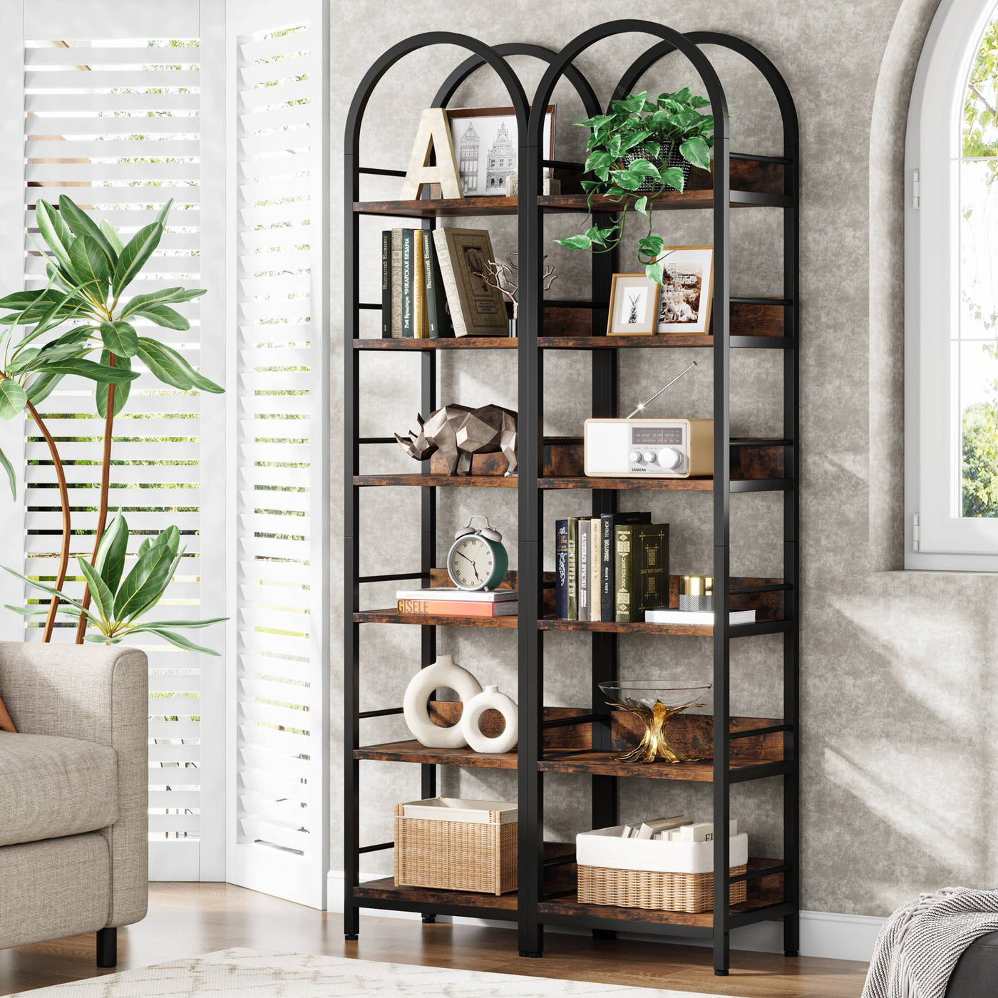 Tribesigns Bookshelf, 6-Tier Open Bookcase 78.7" Arched Display Shelf