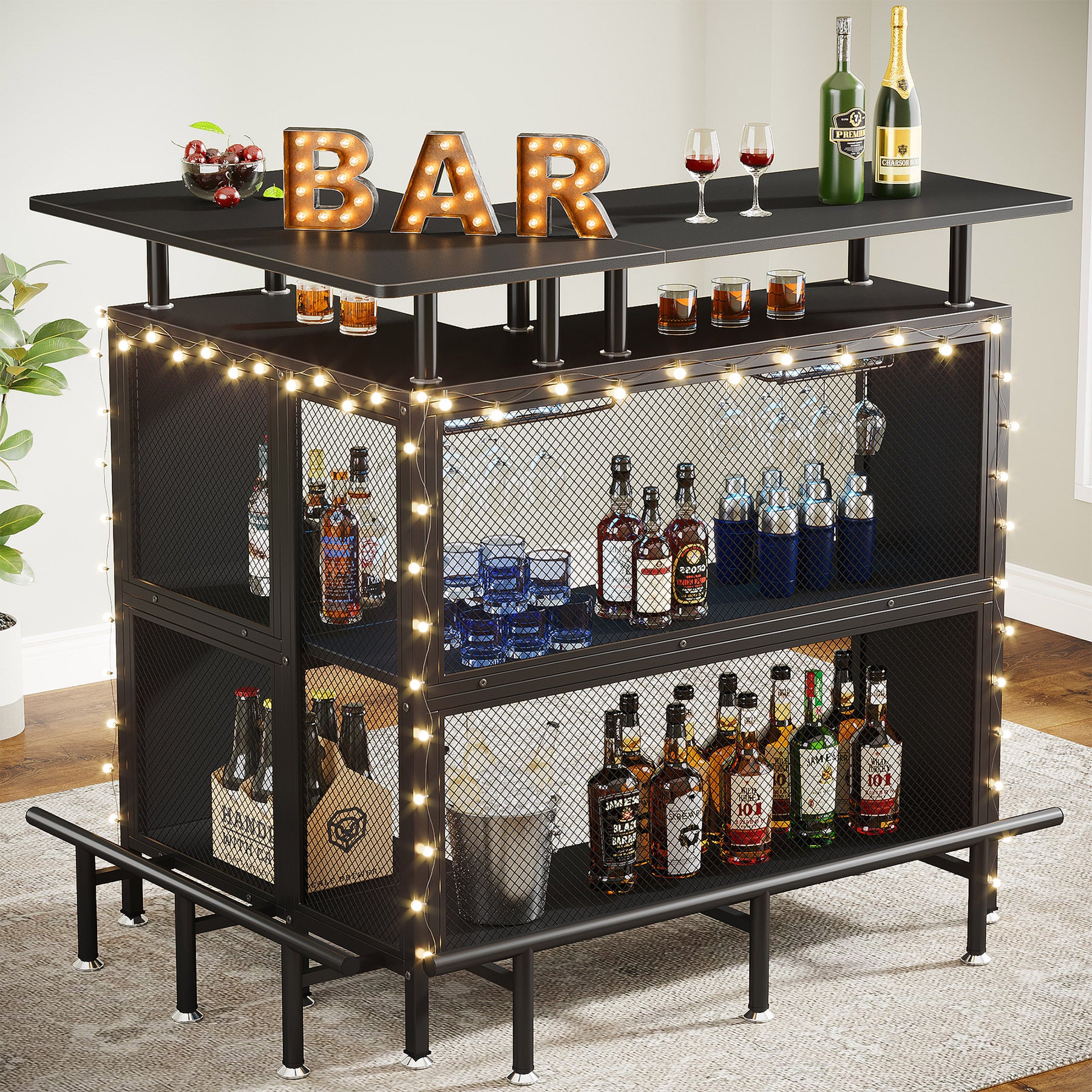 Tribesigns L-Shaped Home Bar Unit with Glasses Holders & Shelves