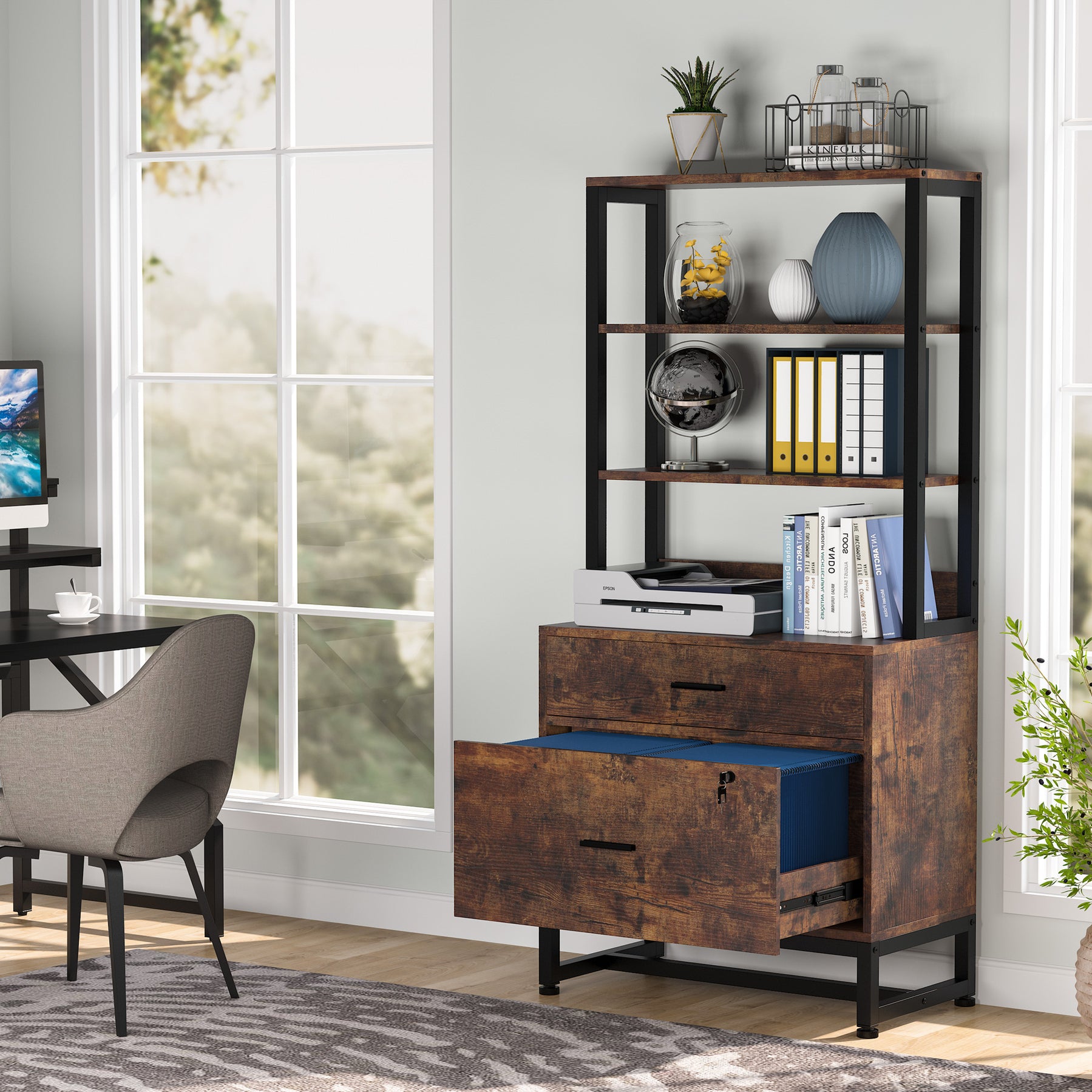 Tribesigns File Cabinet, 2 Drawer Filing Cabinet with Lock & Shelves