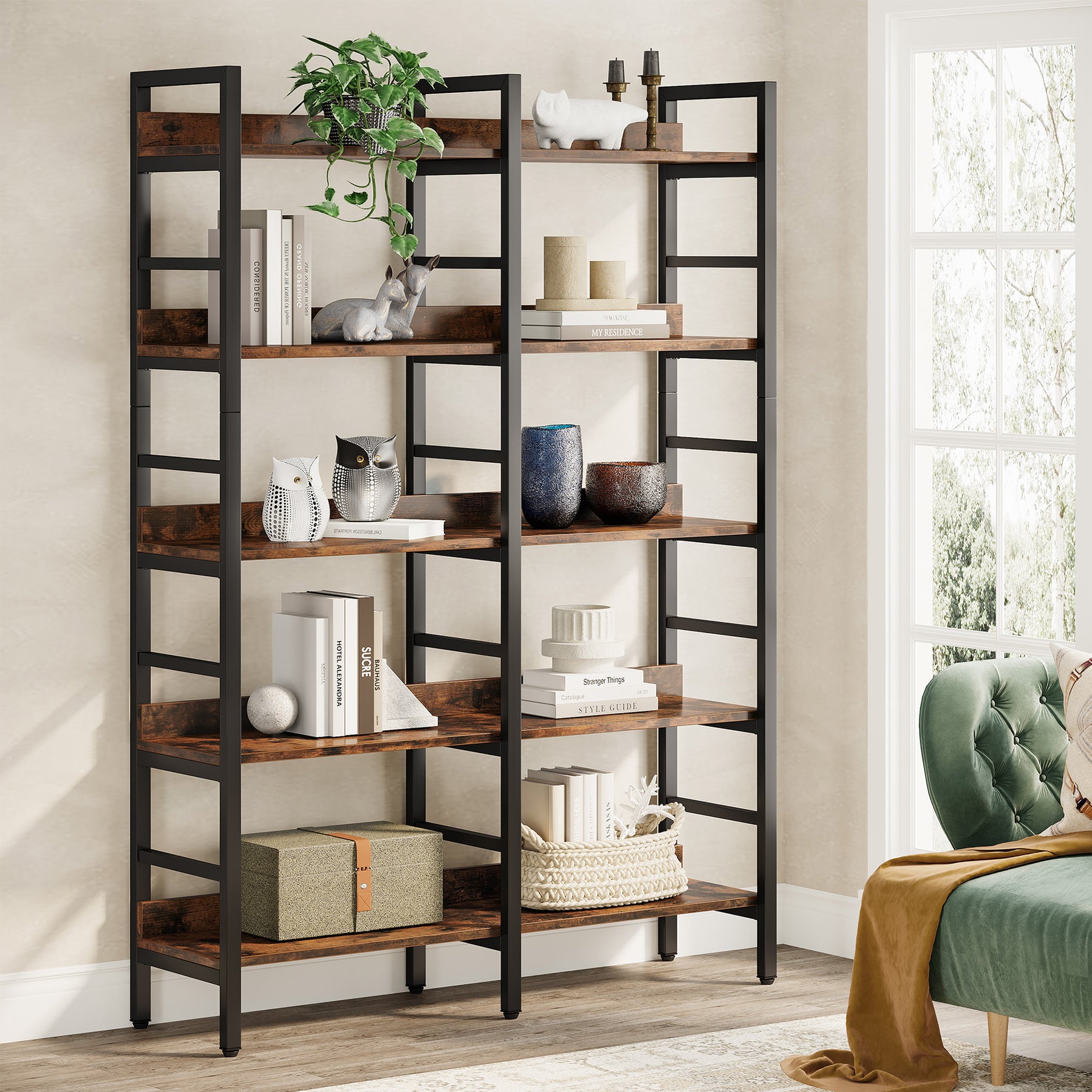 Tribesigns Bookshelf, Double Wide 5-Tier Bookcase Storage Shelves Unit
