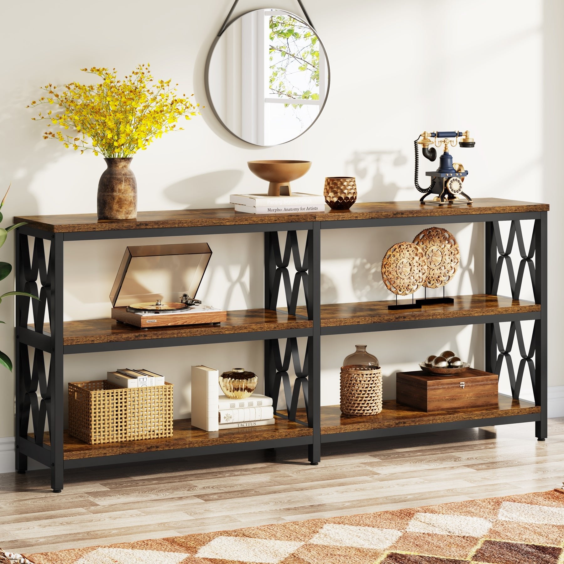 Tribesigns 3-Tier Console Table 70.9" Industrial Sofa Foyer Table ...