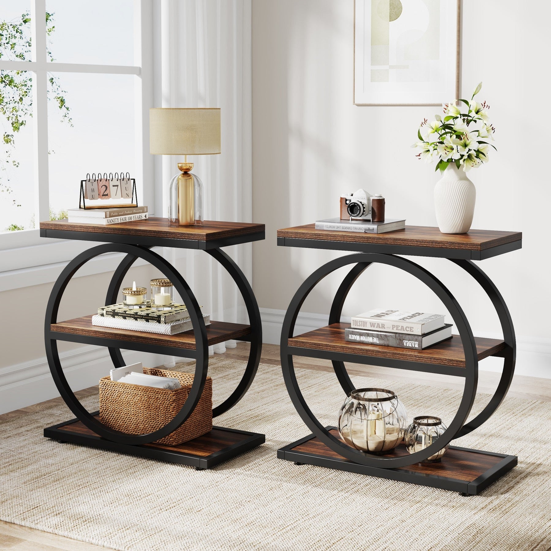 Tribesigns 3-Tier End Table Side Table with Round Metal Frame