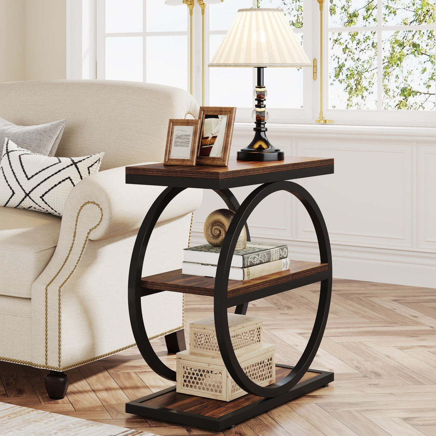 Tribesigns 3-Tier End Table Side Table with Round Metal Frame
