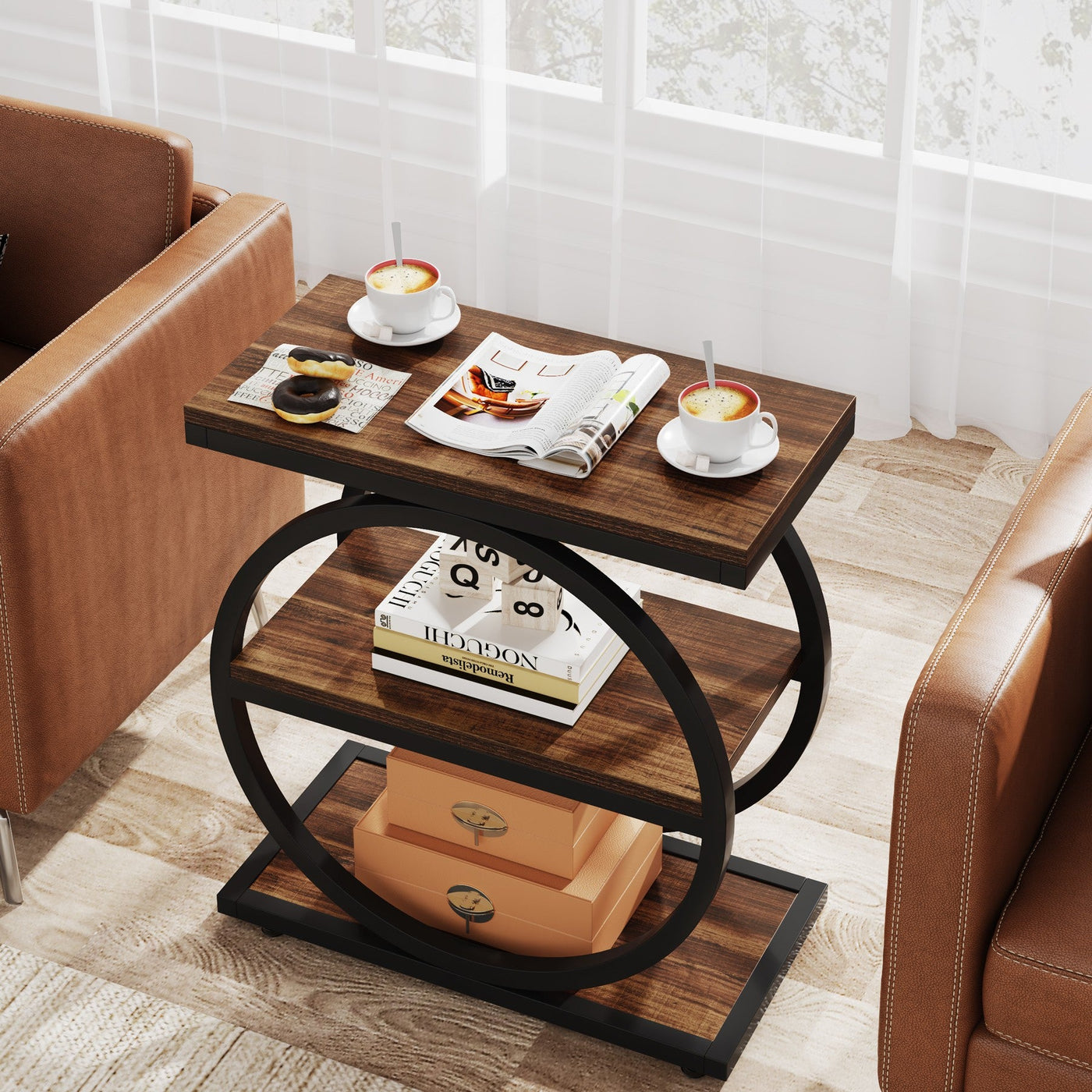 Tribesigns 3-Tier End Table Side Table with Round Metal Frame