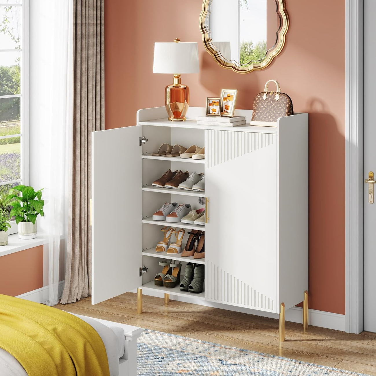 Tribesigns 30 Pairs Shoe Cabinet with Doors and Shelves-Tribesigns