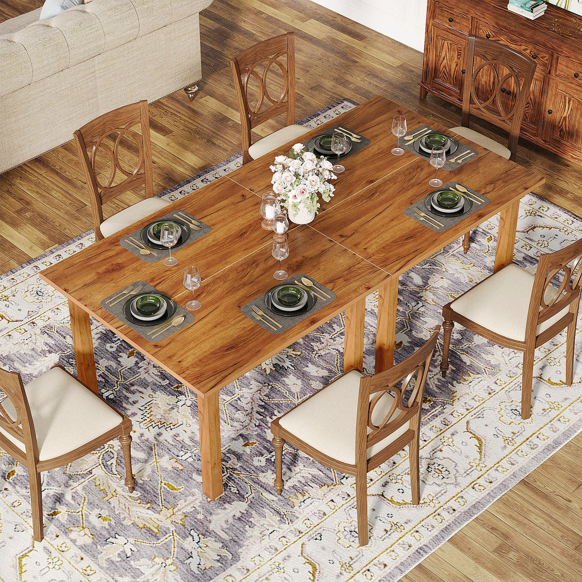39.4'' Square Kitchen Dining Table with Solid Wood Legs for 4-Tribesigns