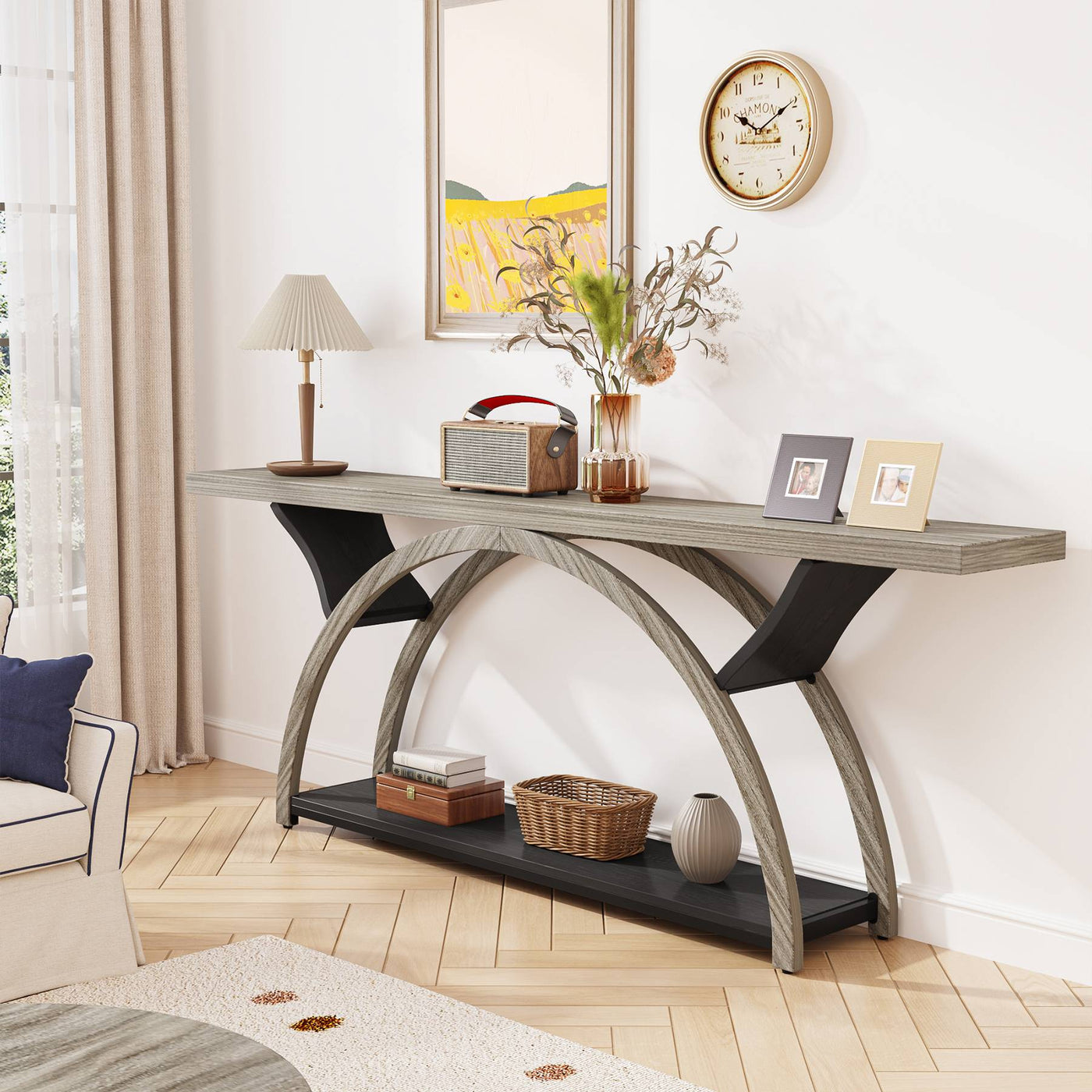 Tribesigns Console Table, 2-Tier Entryway Table with Half Moon Frame ...