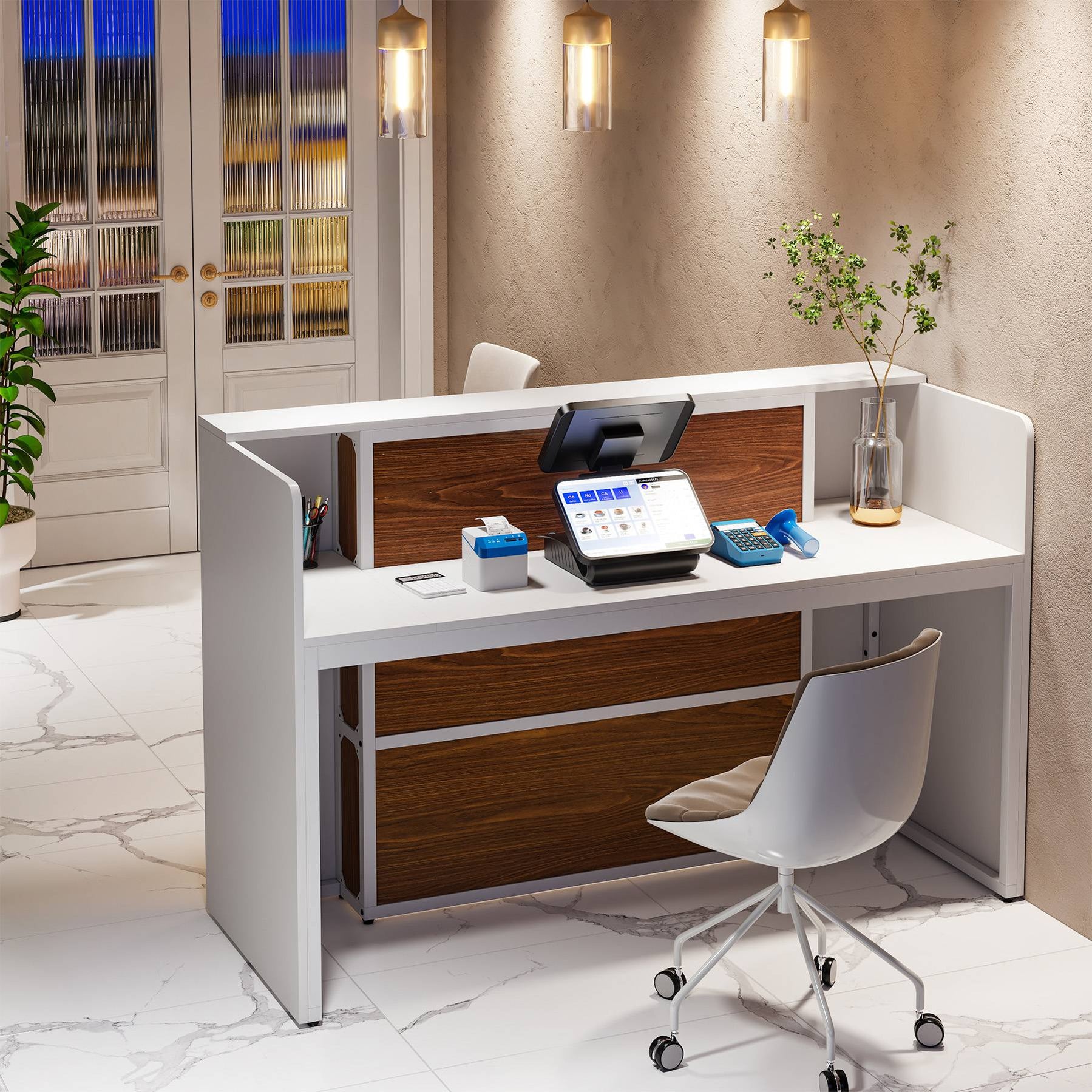 Tribesigns Reception Desk, Reception Counter Table Front Desk with LED ...