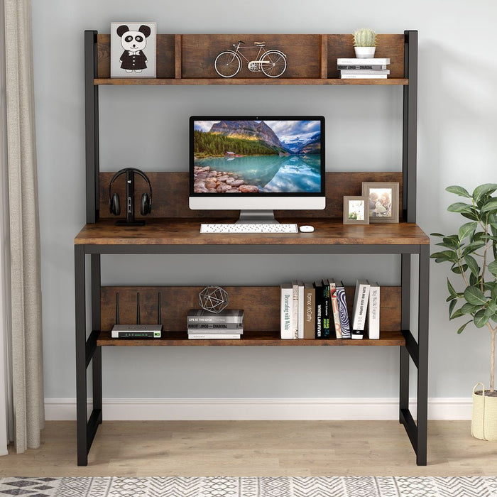 55" PC Desk With Hutch, Tall Desk With Shelves-Tribesigns