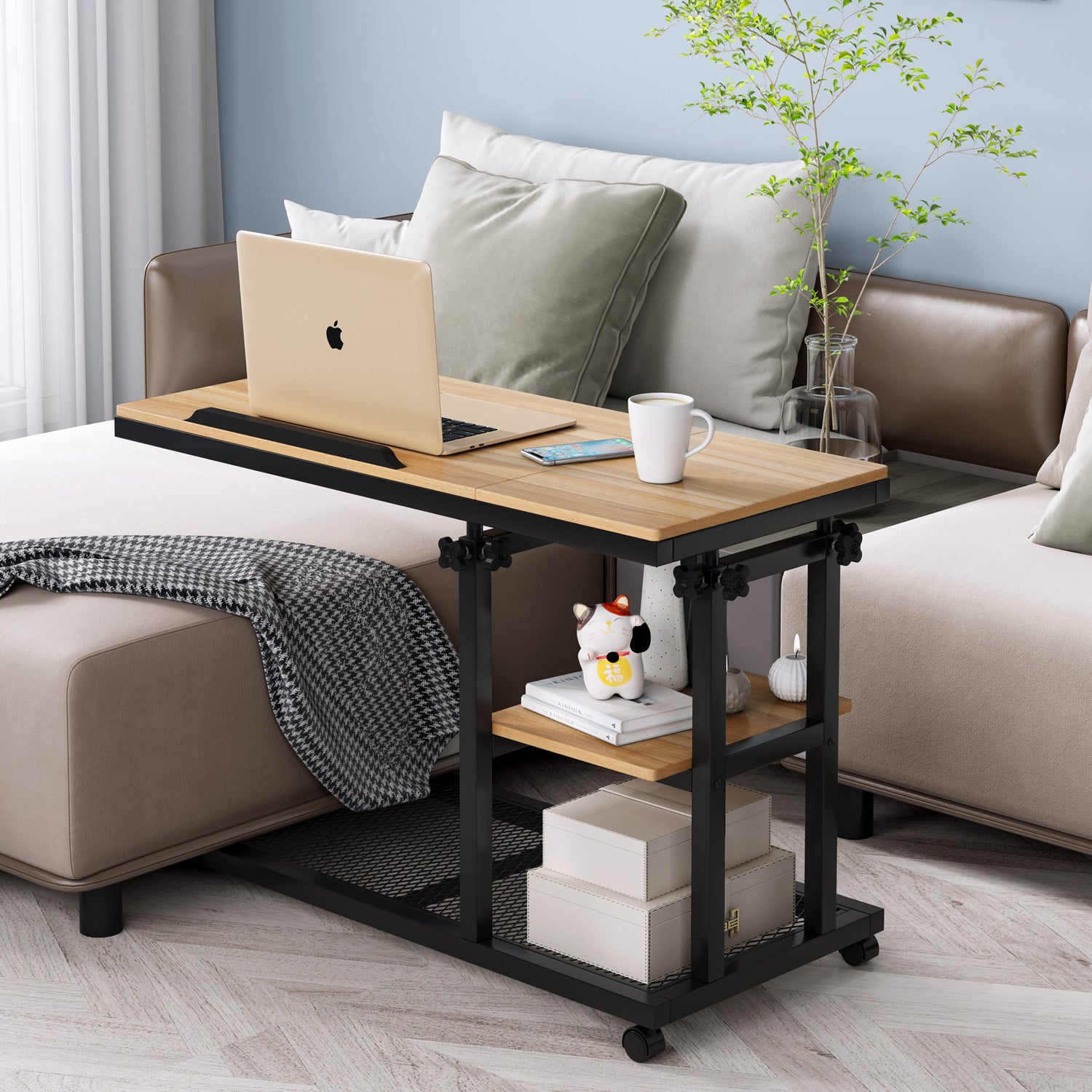 C Table Height Adjustable, Couch Table Tray with Wheels-Tribesigns