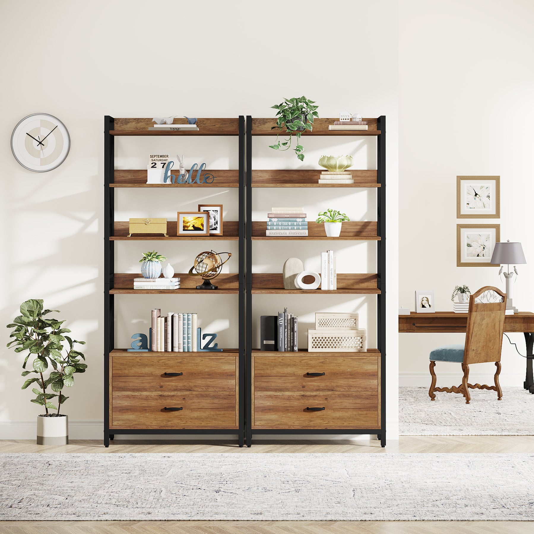 Tribesigns Bookshelf, 70.86" Industrial 5-Tier Bookcase with 2 Drawers