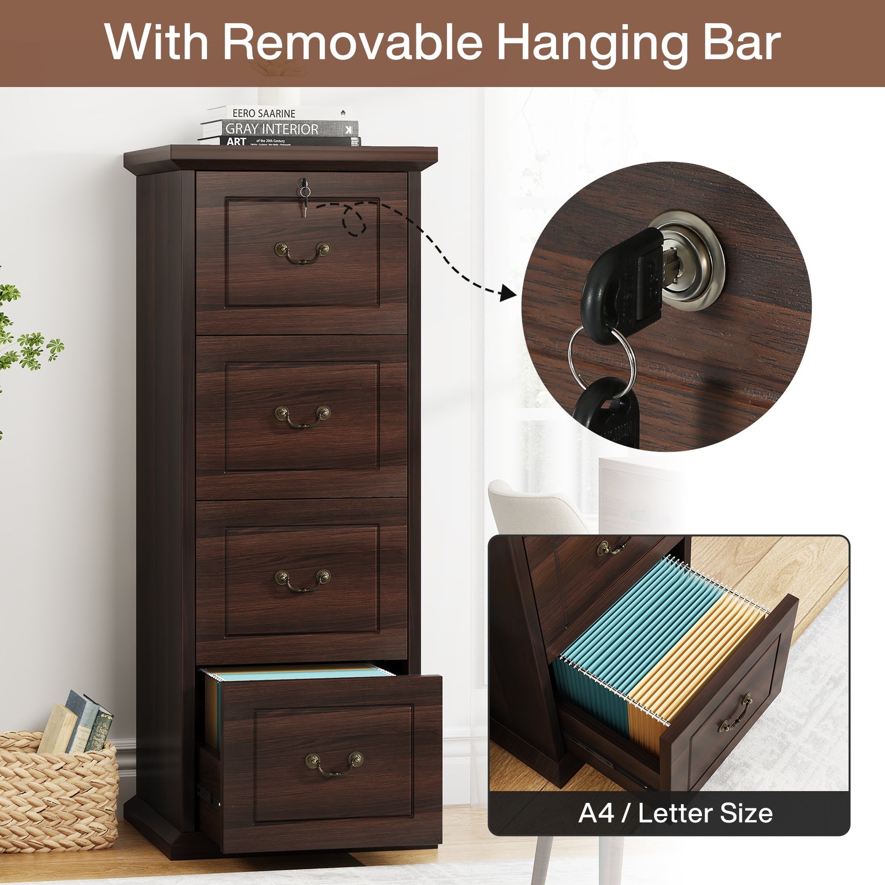 Tribesigns 4-Drawer File Cabinet, Vertical Wood Filing Cabinet