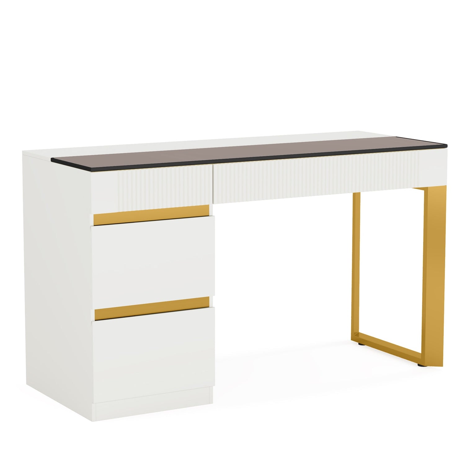 Glass Top Makeup Vanity, Modern Makeup Vanity Without Mirror-Tribesigns