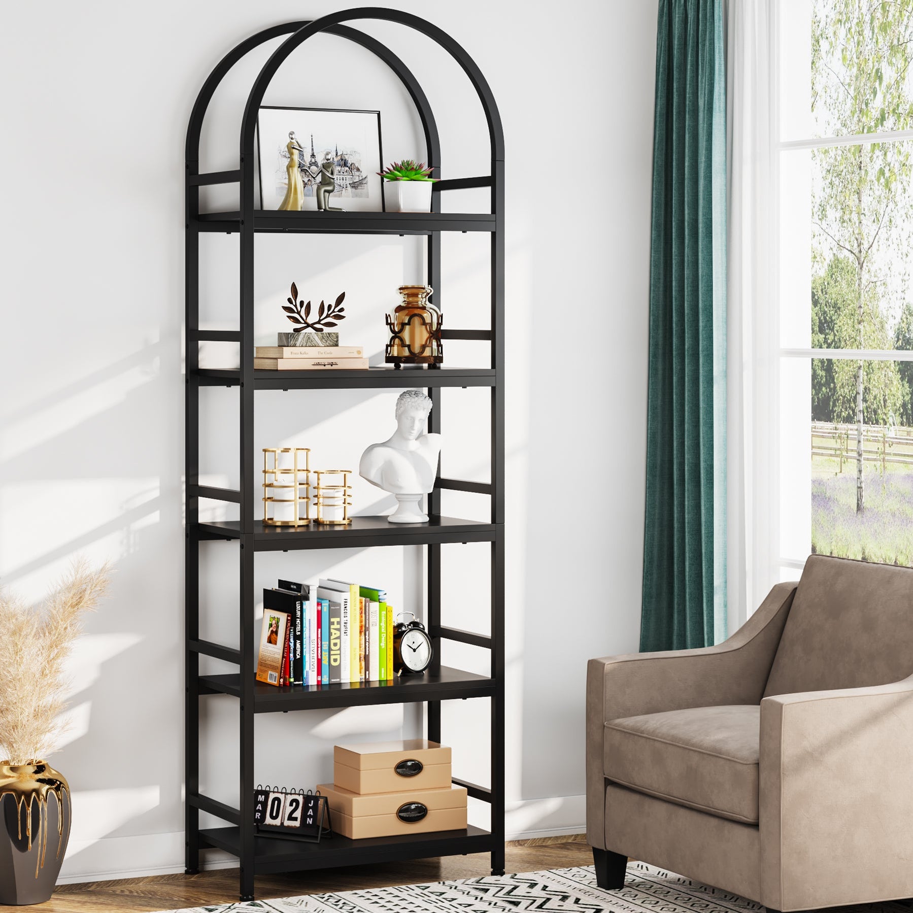 Tribesigns 4-Tier / 5-Tier Arched Bookshelf Bookcase