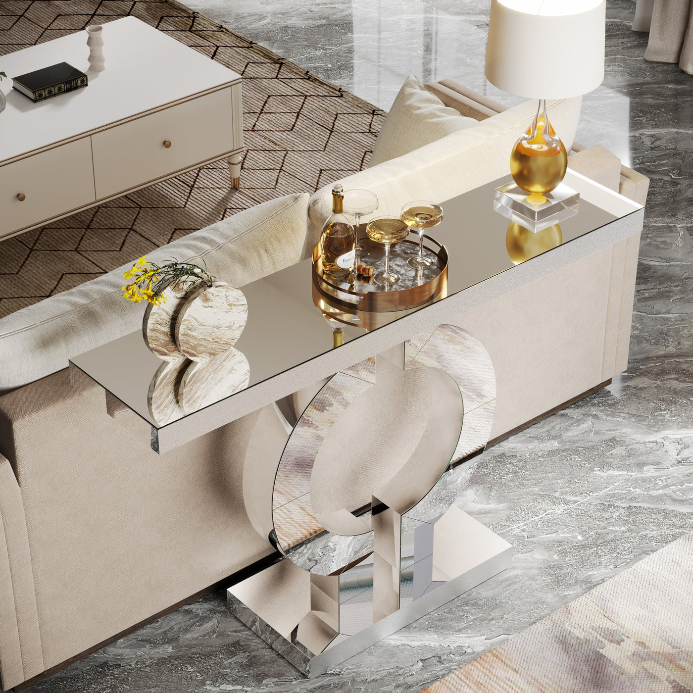Tribesigns 43" Mirrored Console Table Sofa Table with O-Shaped Base
