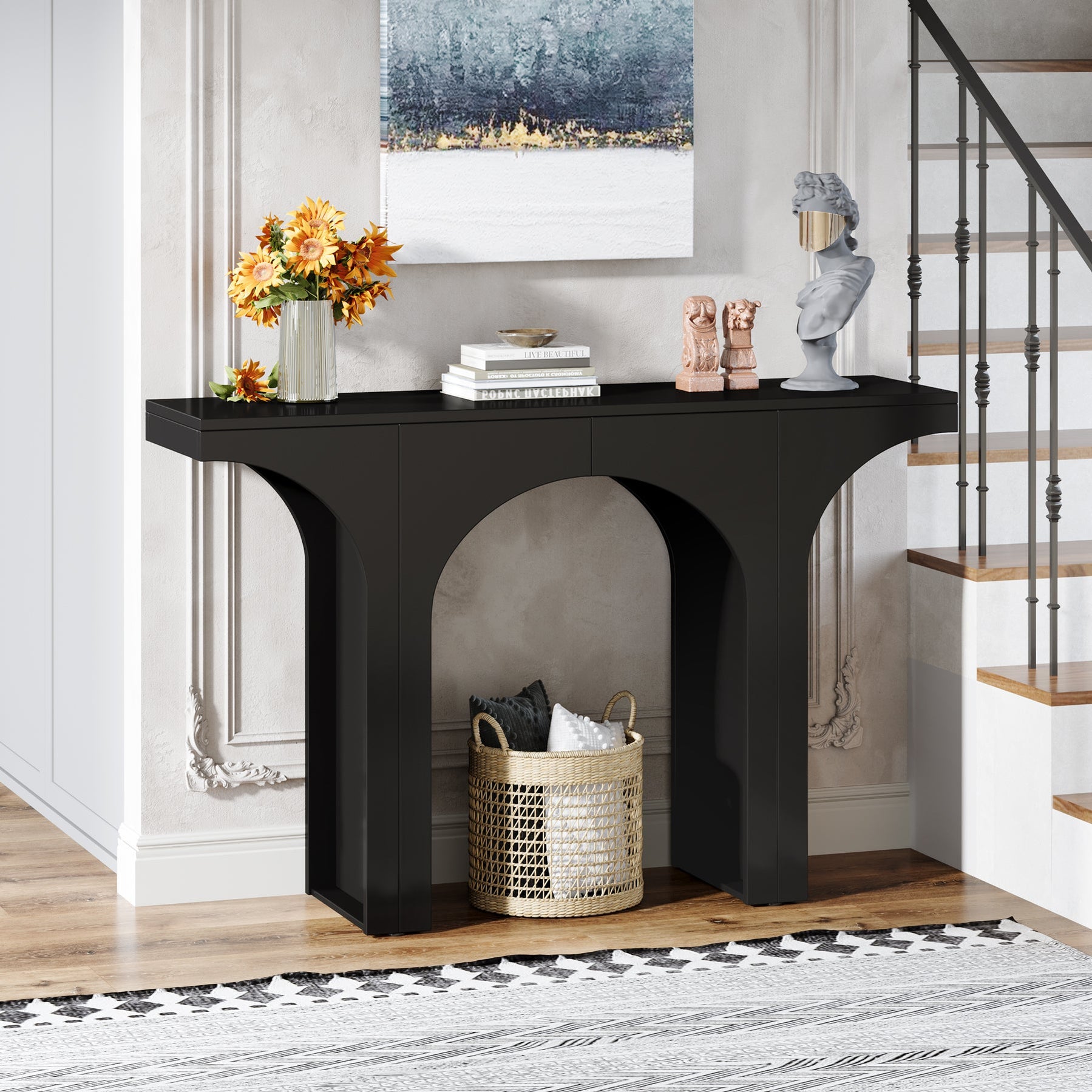 Tribesigns 47" Console Table, Wooden Hallway Sofa Table with Arch Base