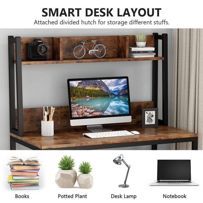 55" PC Desk With Hutch, Tall Desk With Shelves-Tribesigns