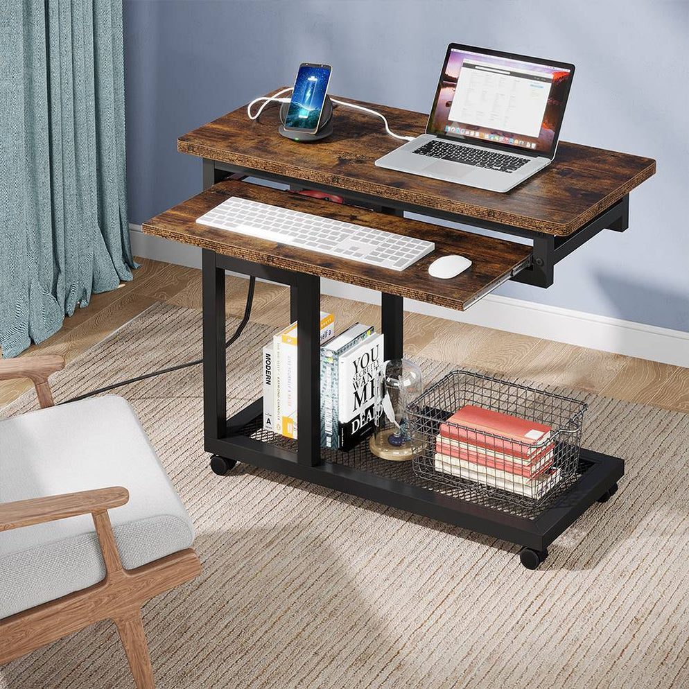 Tribesigns C Table, Mobile Portable Desk Side Table with Power Outlet