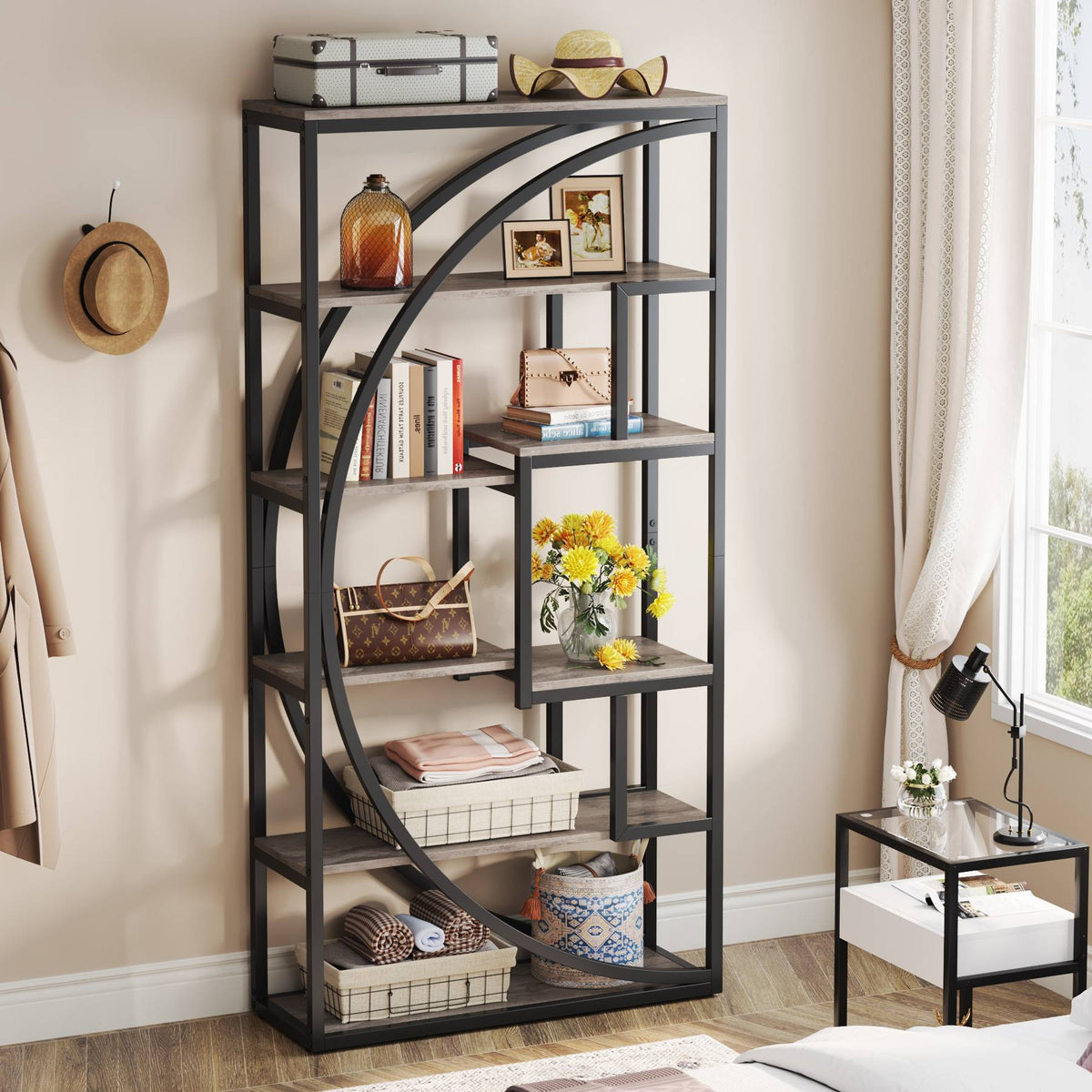 Tribesigns Bookshelf, Industrial Bookcase with 8 Open Storage Shelf ...