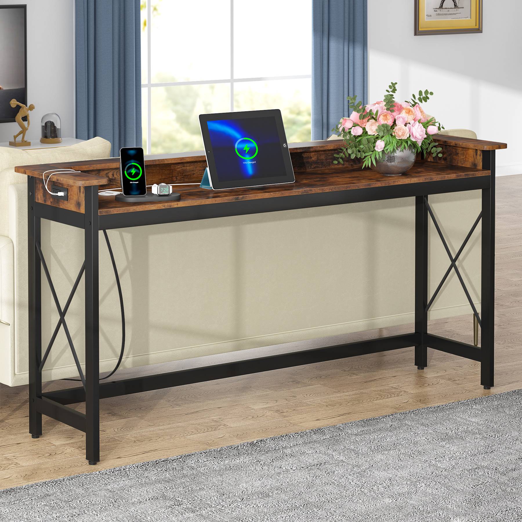 Tribesigns Console Table, 70.9" Sofa Table with Outlets and USB Ports