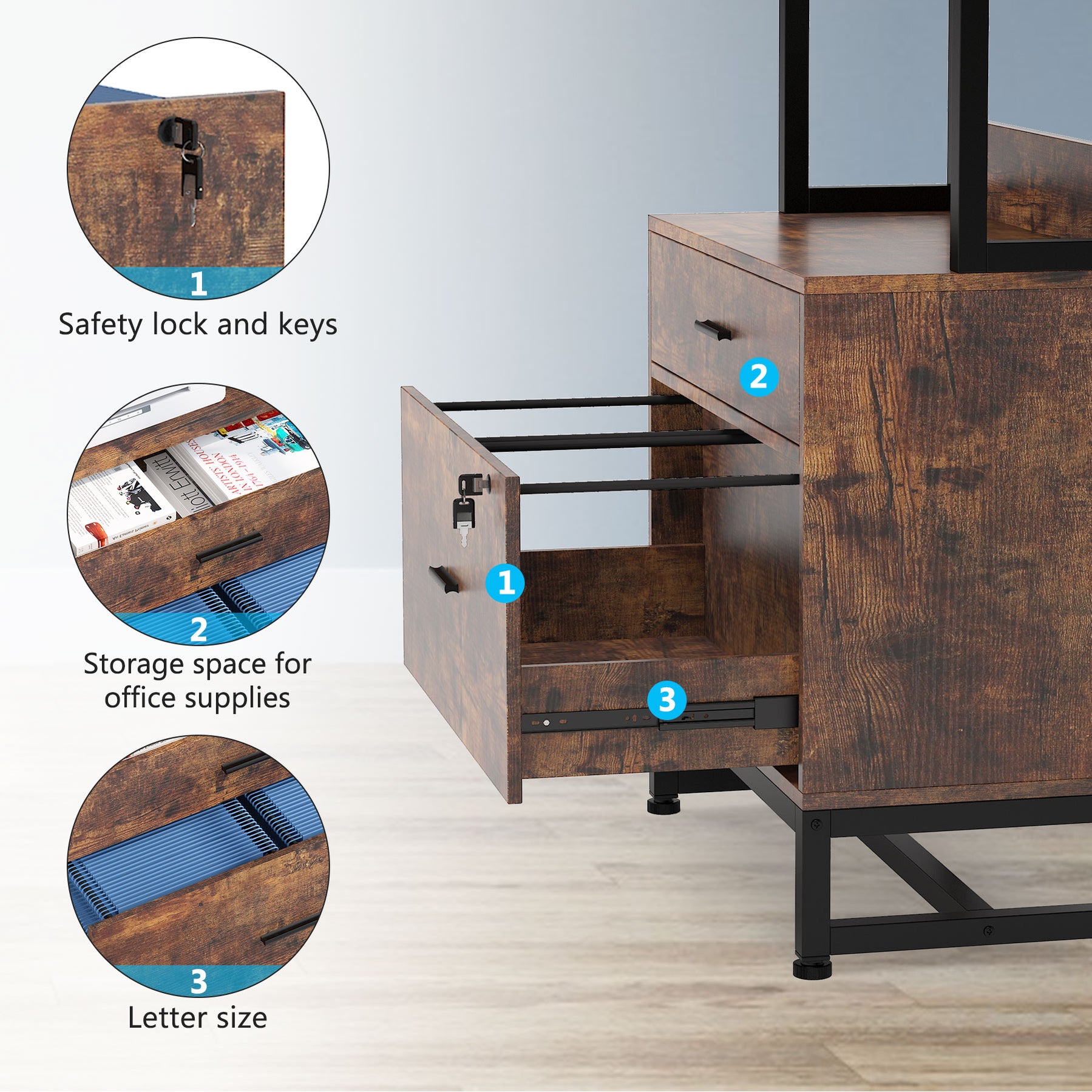 Tribesigns File Cabinet, 2 Drawer Filing Cabinet with Lock & Shelves