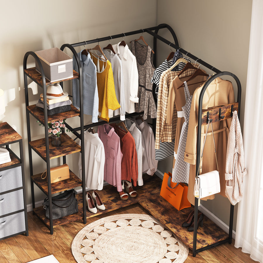 Tribesigns L Shape Clothes Rack, Corner Garment Rack with Shelves ...