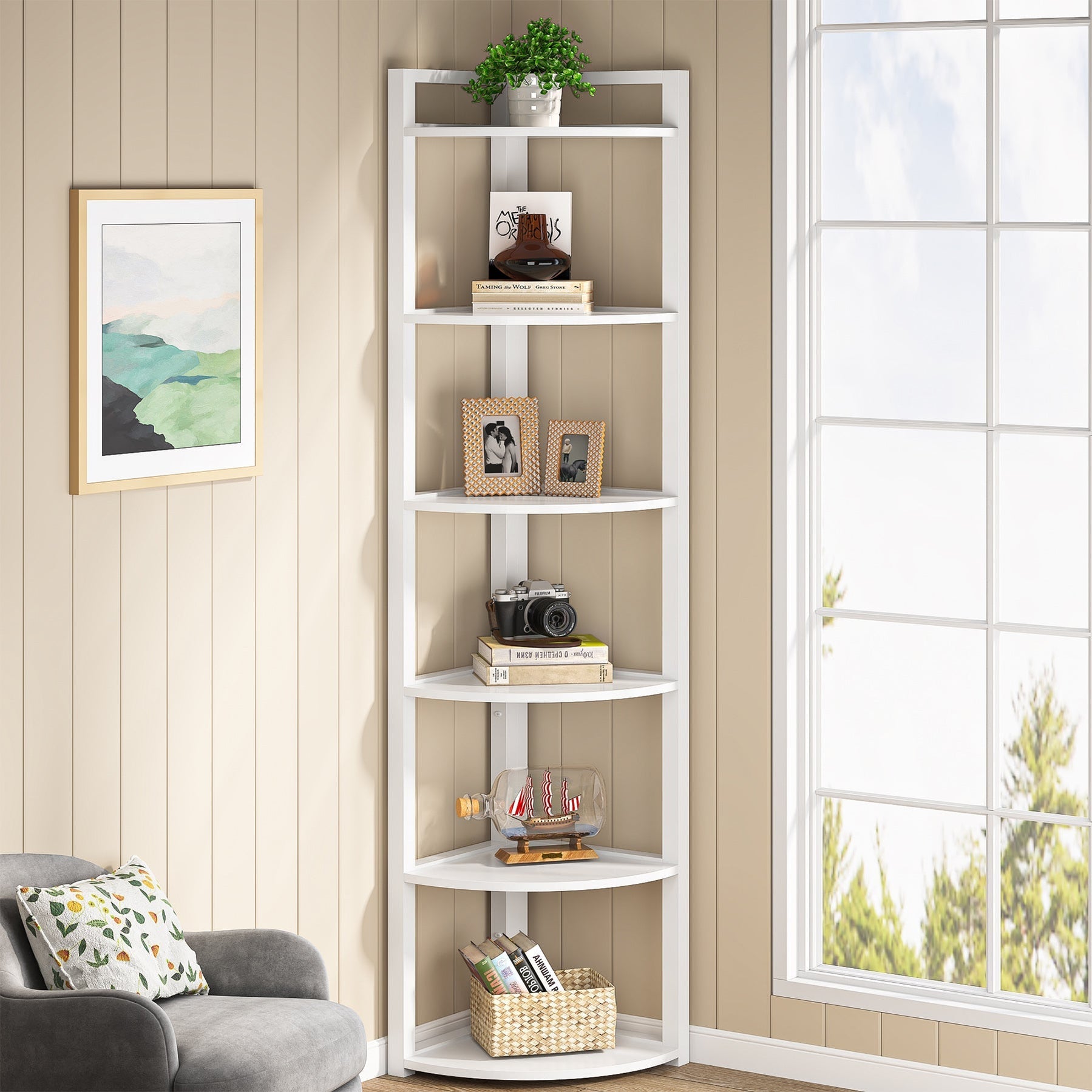 Tribesigns Corner Shelf, 5-Tier / 6-Tier Corner Bookshelf Storage Rack