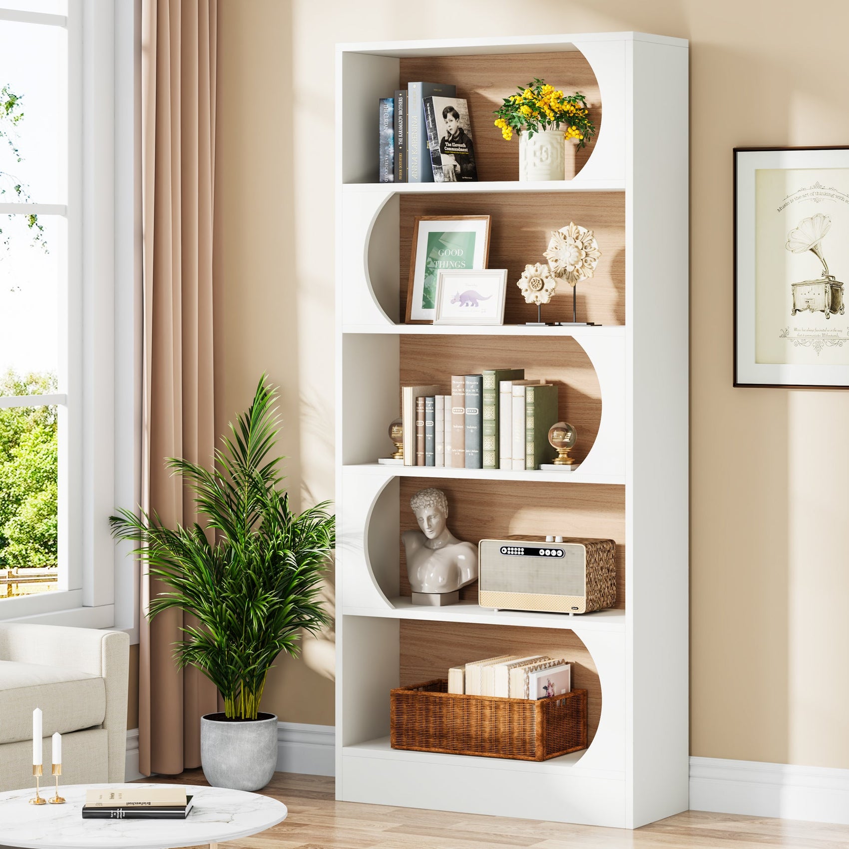 Tribesigns 5-Tier Bookcase, 71" Wood Bookshelf with Storage Shelves ...