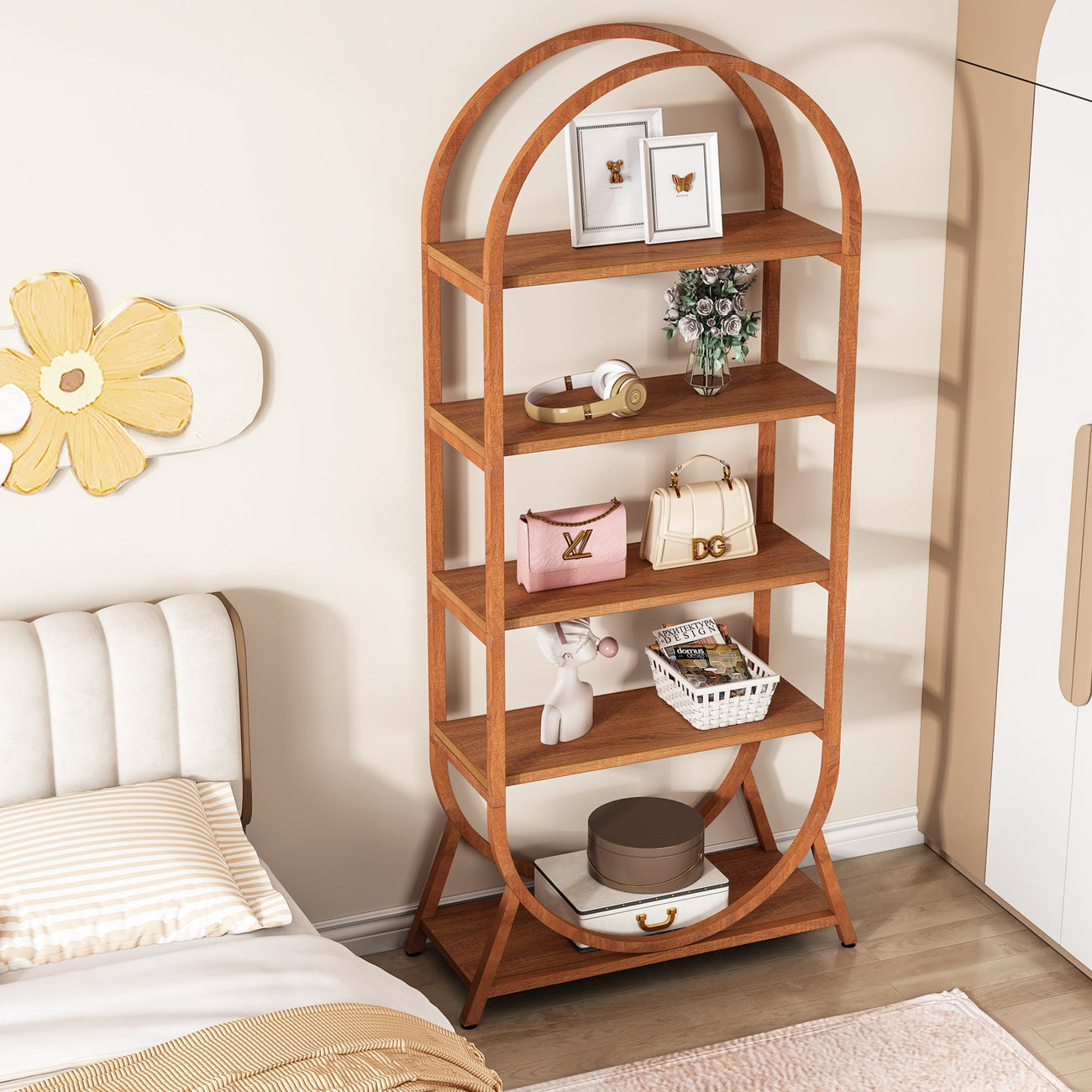 Tribesigns 5-Tier Bookshelf, 70.8" Open Bookcase Arched Display Rack ...