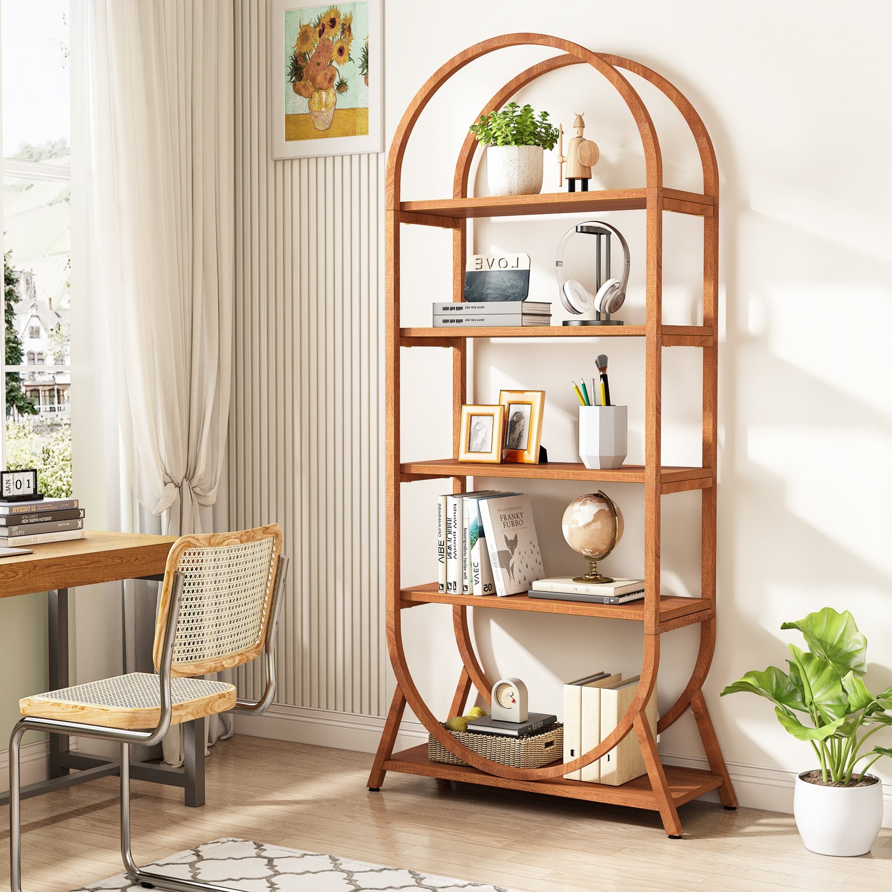 Tribesigns 5-Tier Bookshelf, 70.8" Open Bookcase Arched Display Rack
