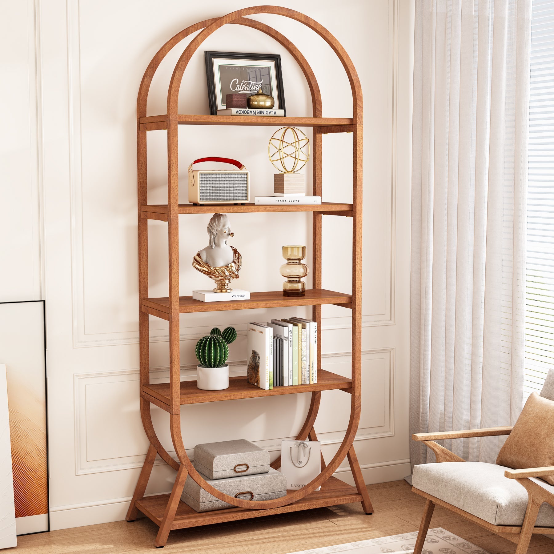 Tribesigns 5-Tier Bookshelf, 70.8" Open Bookcase Arched Display Rack ...