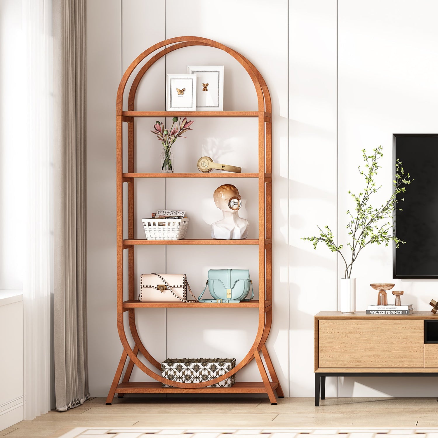 Tribesigns 5-Tier Bookshelf, 70.8" Open Bookcase Arched Display Rack ...