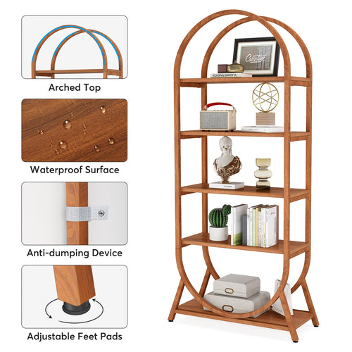 Tribesigns 5-Tier Bookshelf, 70.8" Open Bookcase Arched Display Rack ...