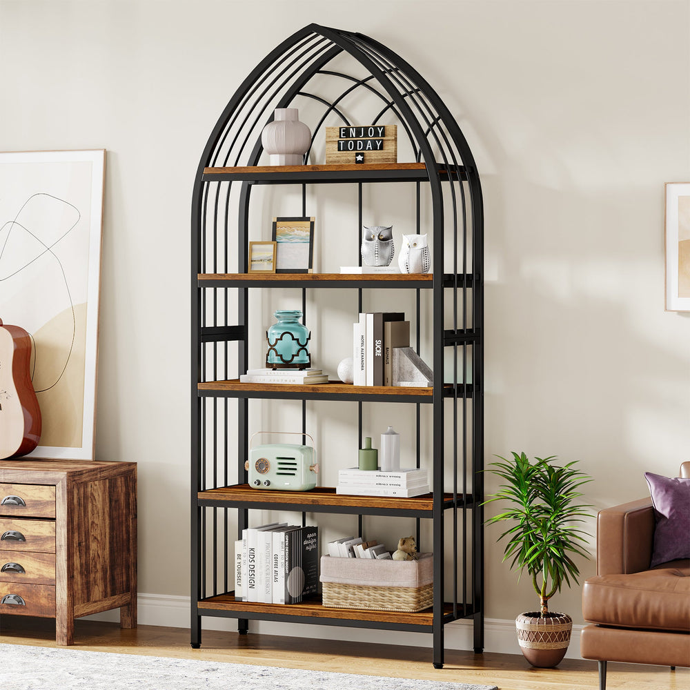 Tribesigns 5-Tier Bookshelf, 74.8" Industrial Curved Etagere Bookcase ...