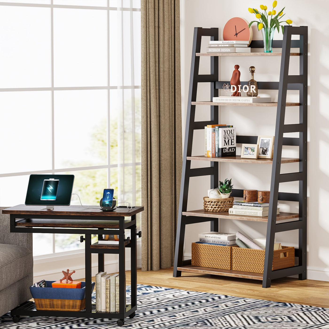 Tribesigns Bookshelf, 5-Tier Ladder Bookcase Etagere Storage Shelf