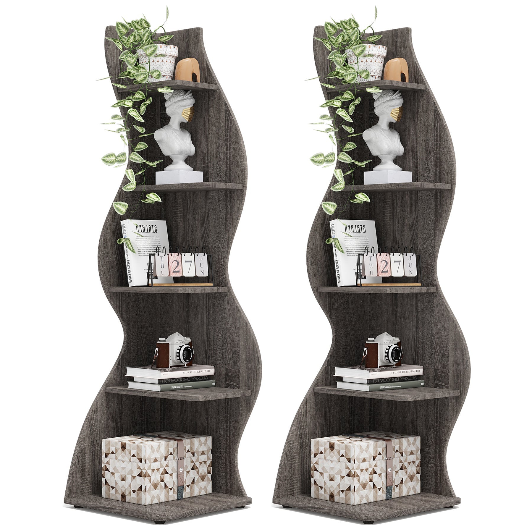 Tribesigns Corner Shelf, Modern 5-Tier Wall Corner Bookshelf Bookcase