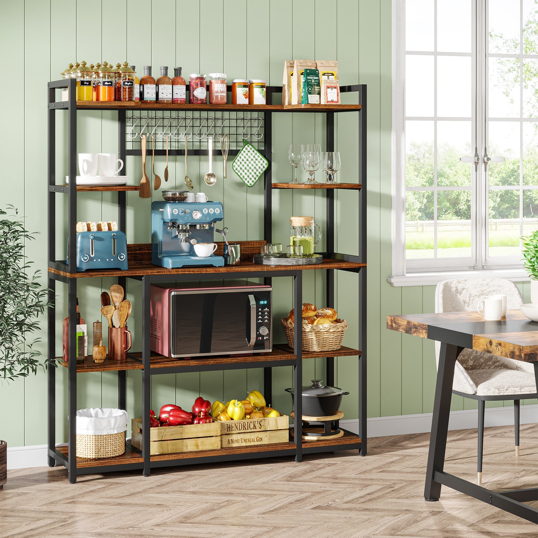 Tribesigns 5-Tier Kitchen Baker's Rack with 11 Hooks & Hutch