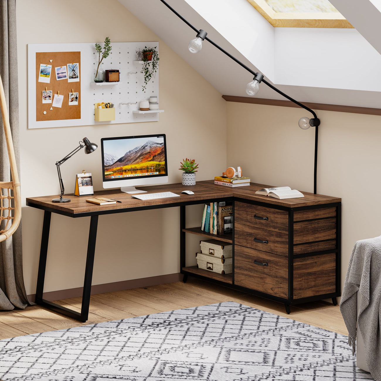 Tribesigns 53" Reversible L-Shaped Desk With 3 Drawers & Shelves-Tribesigns