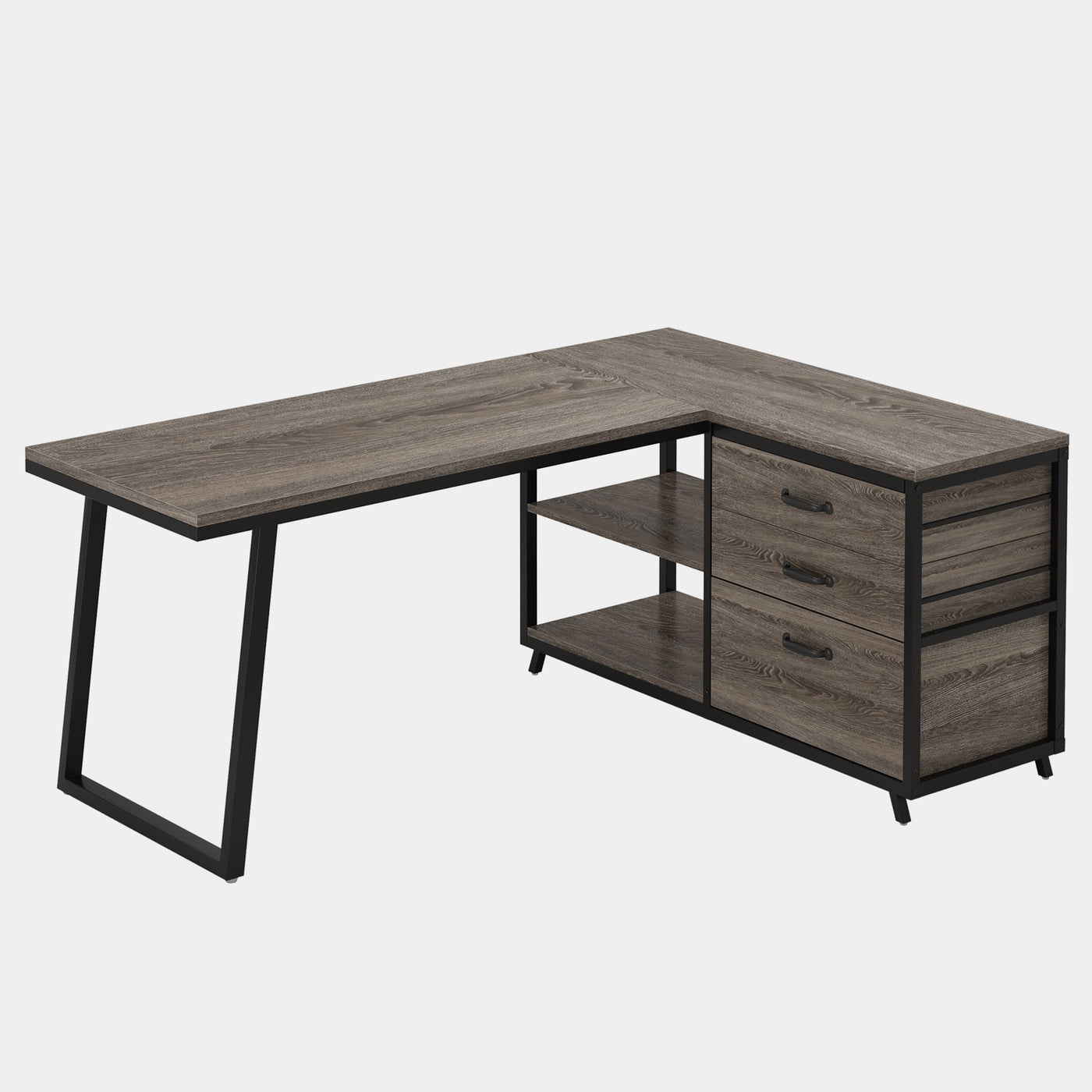 Tribesigns 53" Reversible L-Shaped Desk With 3 Drawers & Shelves
