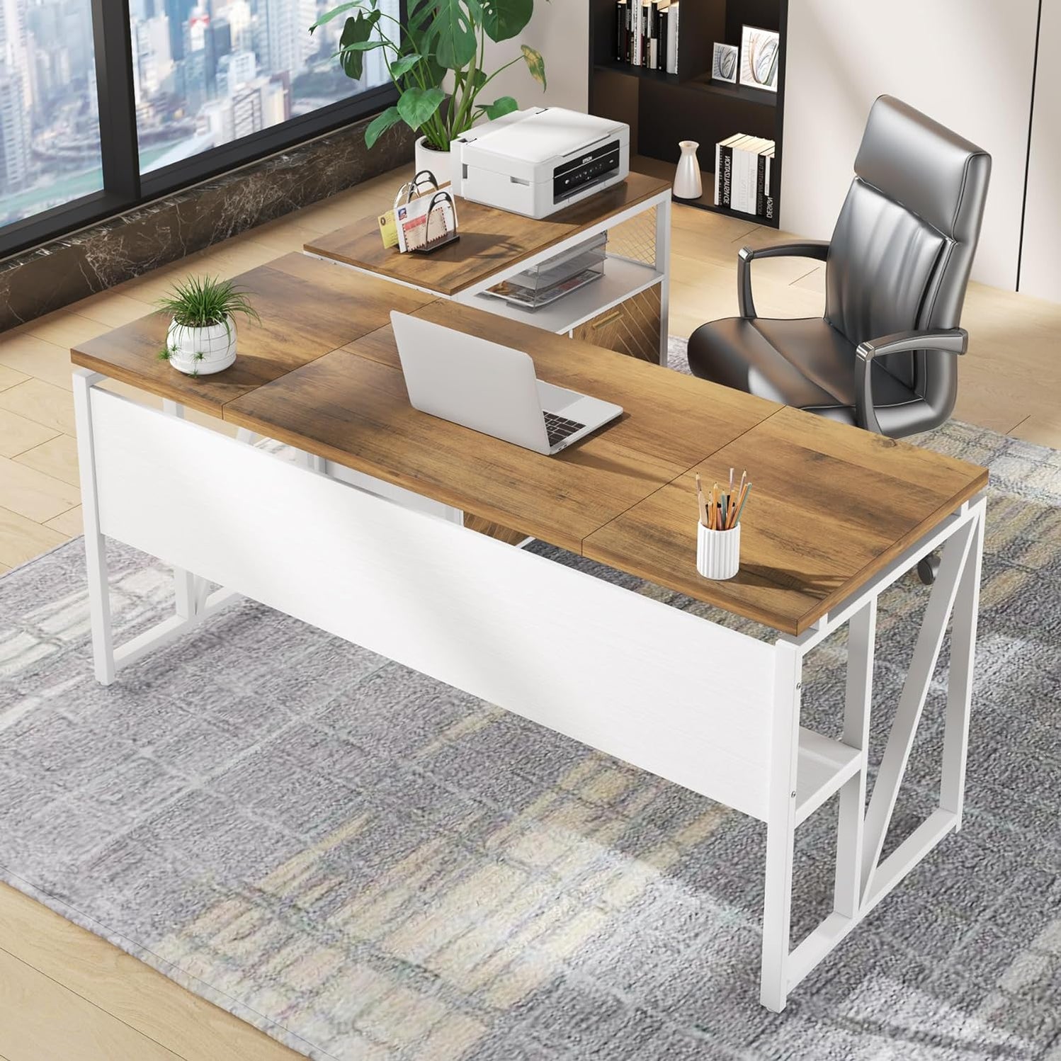 Tribesigns L-Shaped Desk Set, 55" Executive Desk and 32" File Cabinet