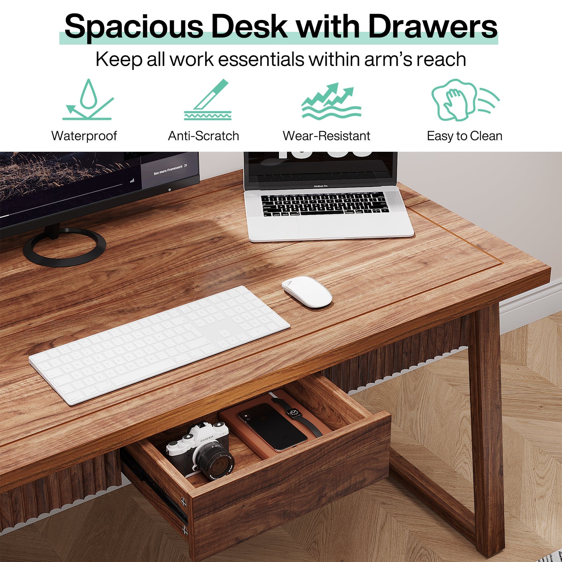 Tribesigns 55" Wood Computer Desk Study Table with Drawer