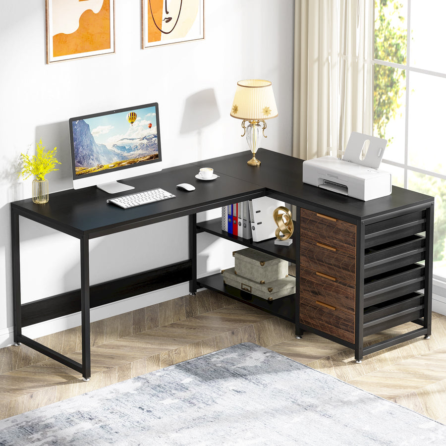 59" Reversible Corner Desk, L-Shaped Desk with Drawers-Tribesigns